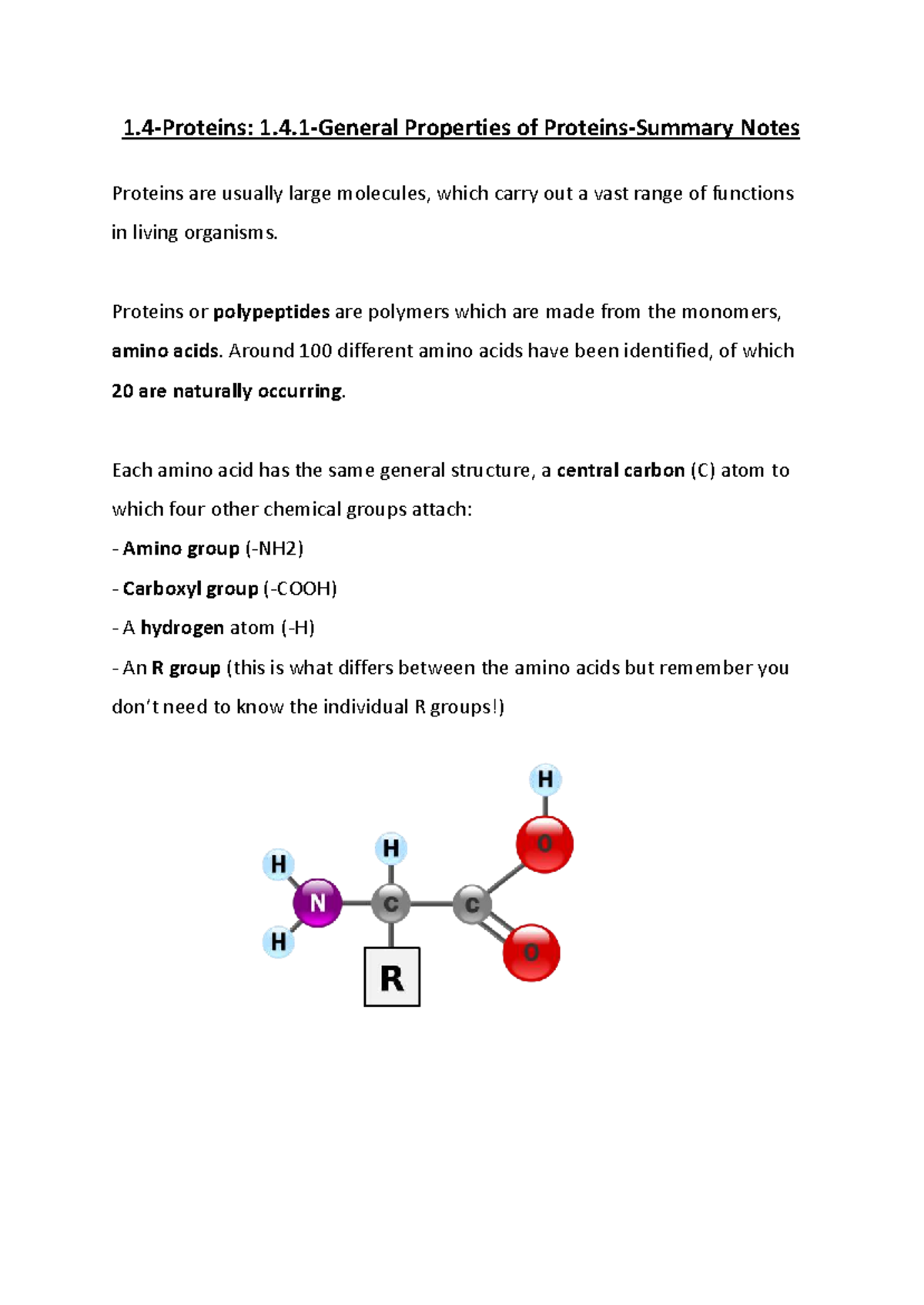 1.4.1-Proteins: Summary Notes on Structure and Functions - Studocu