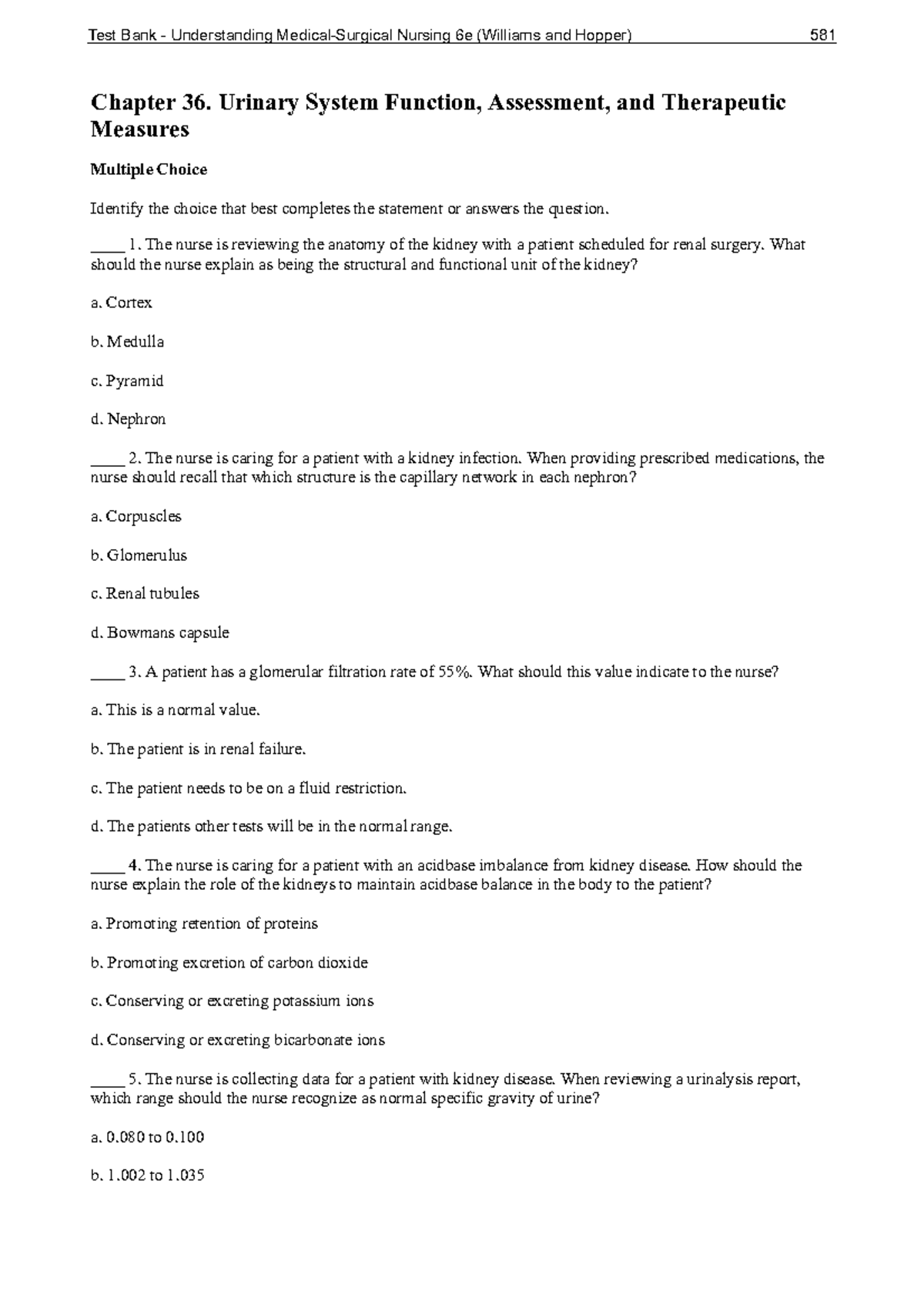 MSN6 Chapter 36 - Chapter 36. Urinary System Function, Assessment, and ...