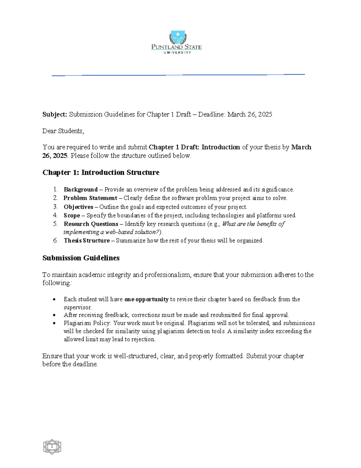 Thesis Submission Guidelines for Chapter 1 Draft - Due Mar 26, 2025 ...