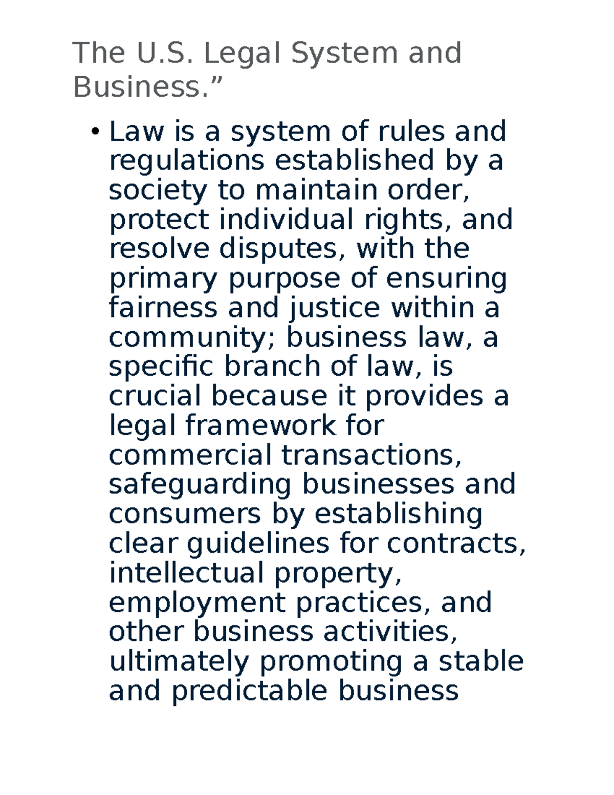 Presentation - PP Slideshow - Business.” • Law is a system of rules and ...