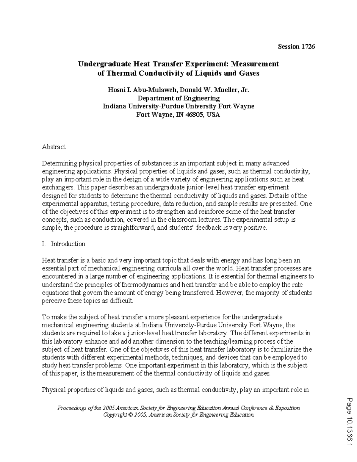 ENGR 1726: Heat Transfer Experiment on Thermal Conductivity of Fluids ...