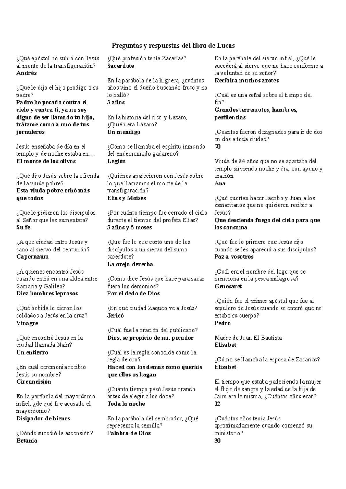 Preguntas y respuestas del Evangelio de Lucas: Respuestas y lecciones ...