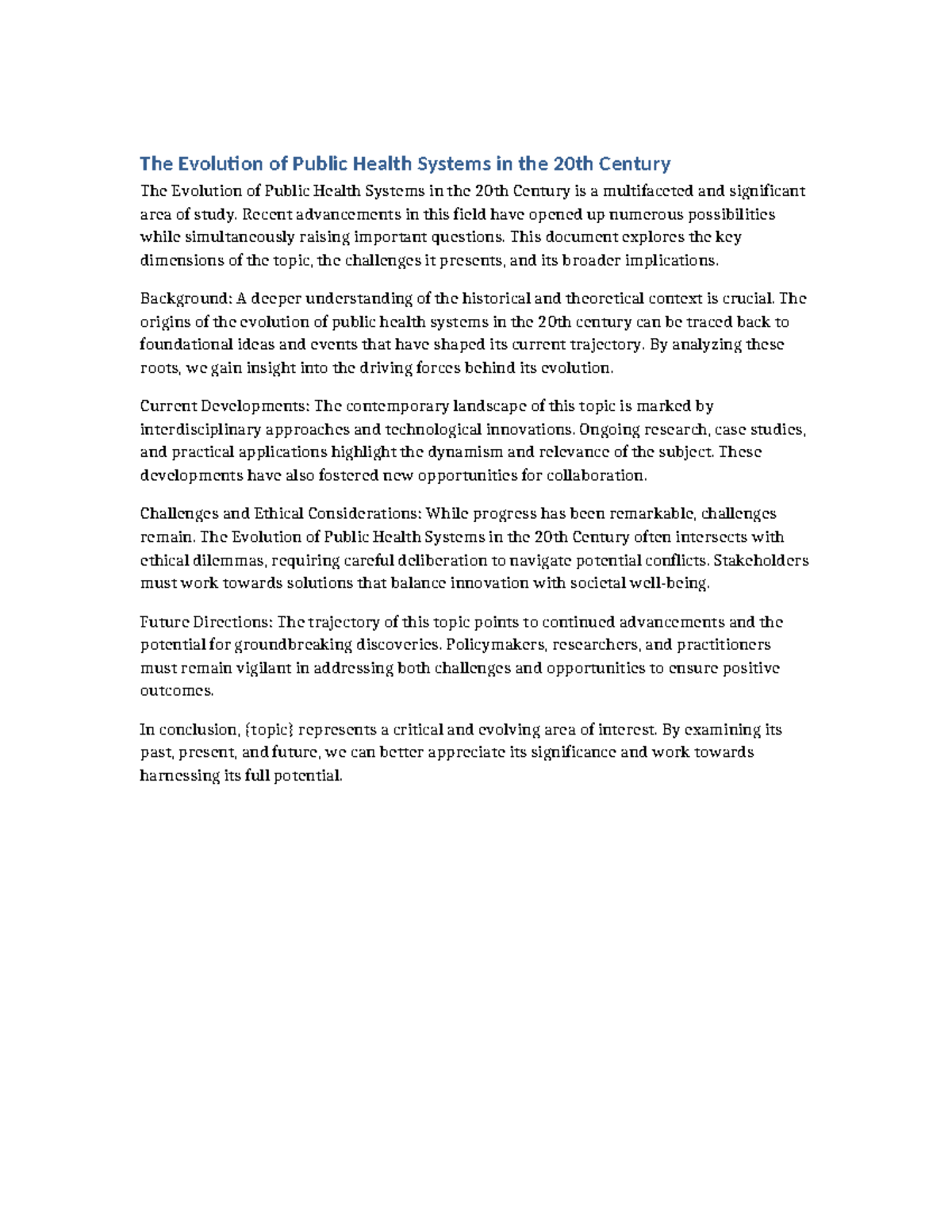 The Evolution of Public Health Systems in the 20th Century: Key ...