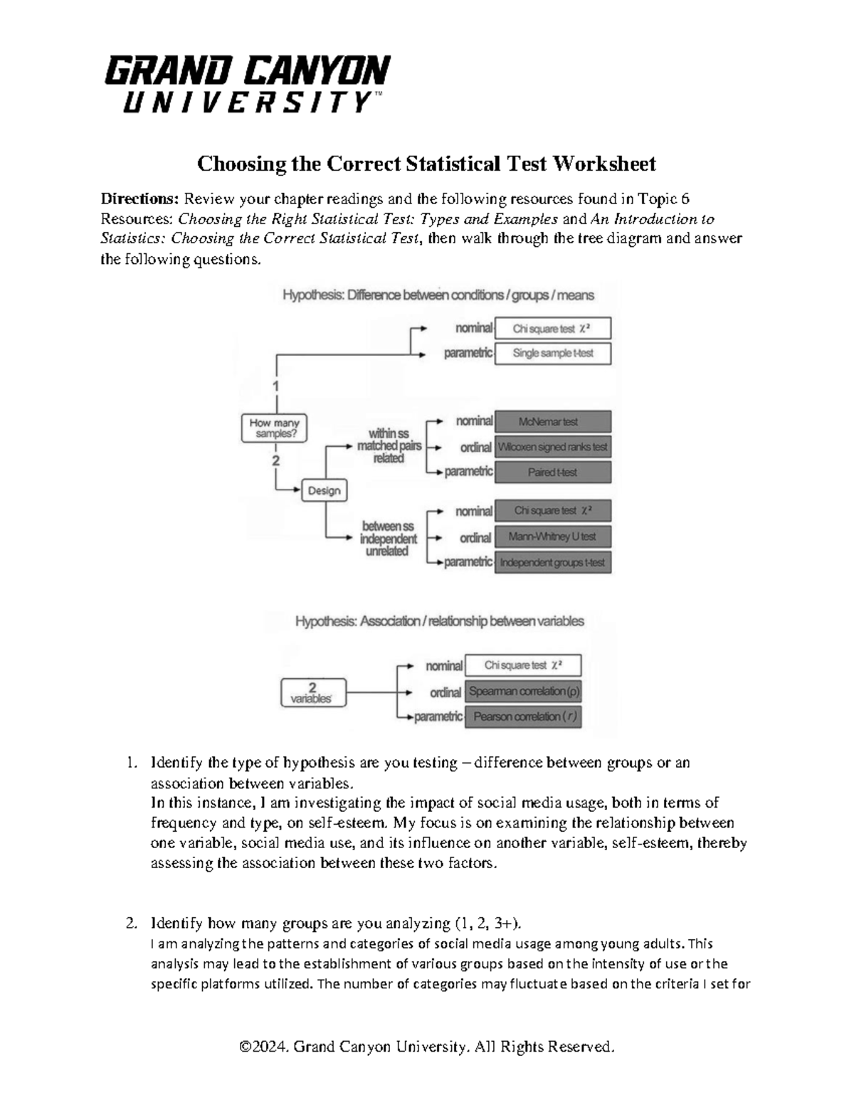PSY 452 RS T6 Choosing Correct Statistical Test Worksheet - © 2024 ...