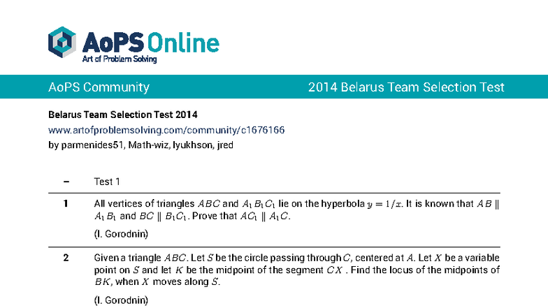 AoPS 2014 Belarus Team Selection Test - Detailed Solutions and Problems ...