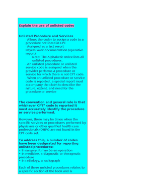 General Criteria for Category I, II, III - Each procedure or service is ...