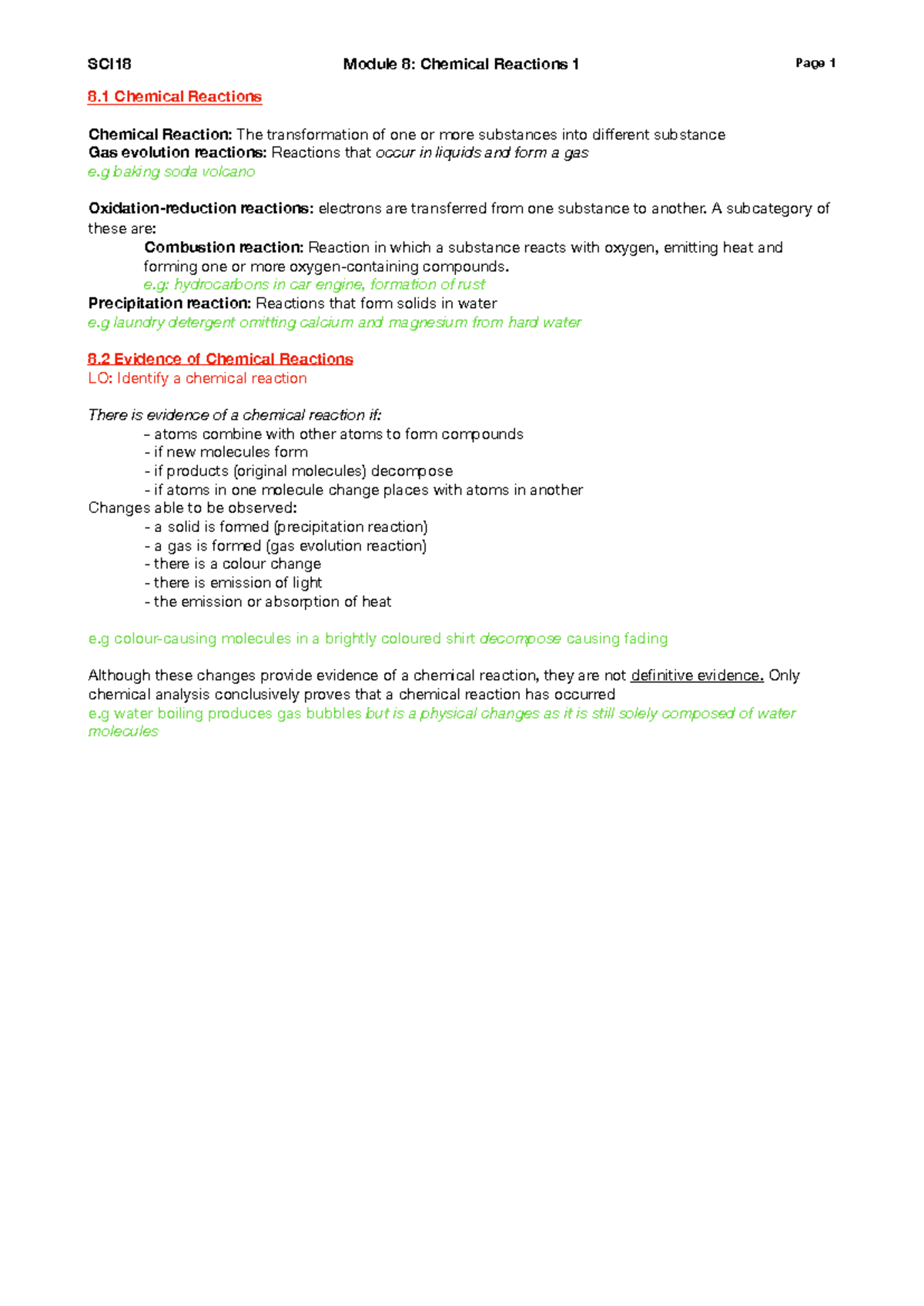 Chemical Reactions: Module 8 Overview and Classifications - Studocu