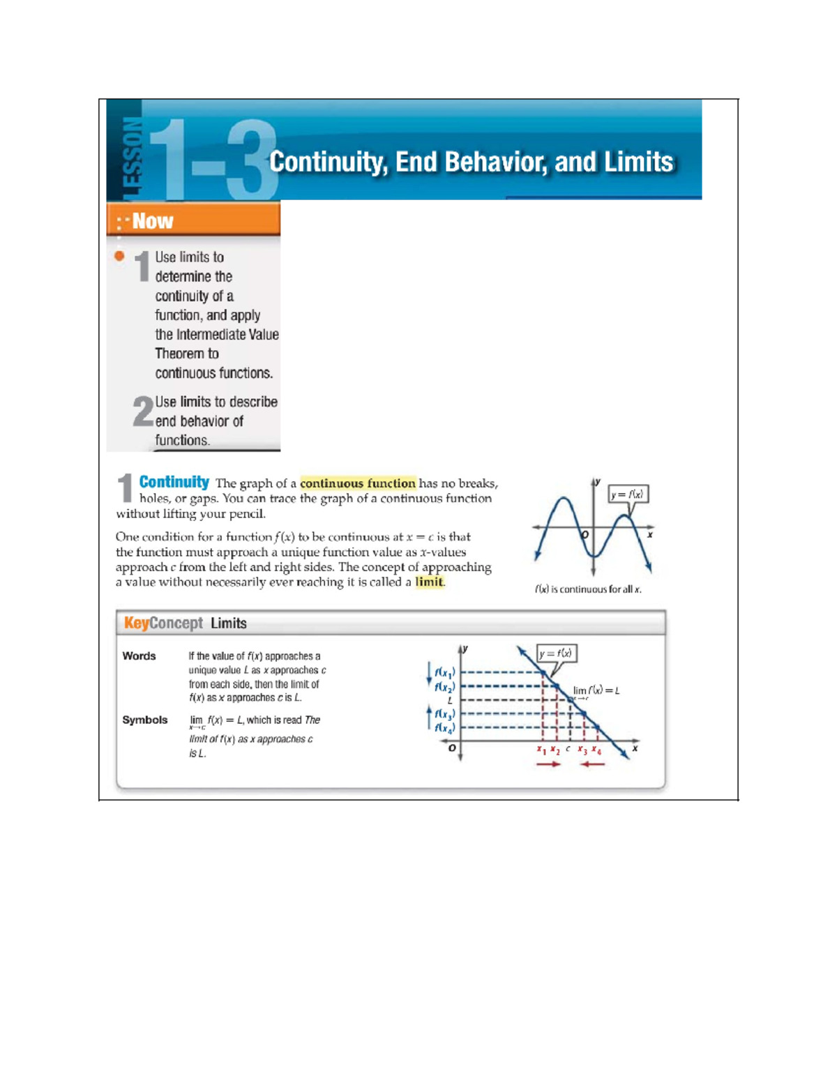 Section 1 3 - Phần 2 - Continuity, End Behavior, and Limits Now 1 Use limits to determine the ...