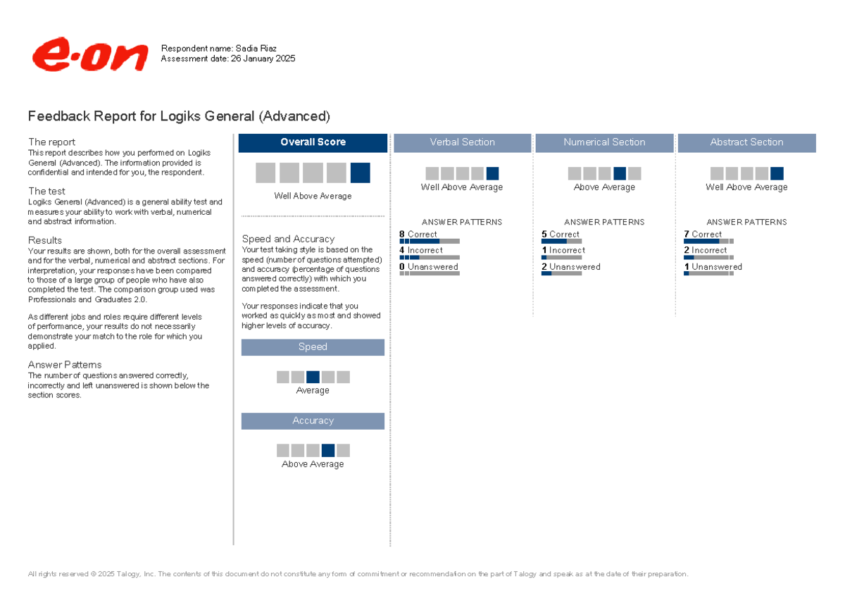 Logiks General (Adv) Feedback Report - Respondent: Sadia Riaz - Studocu