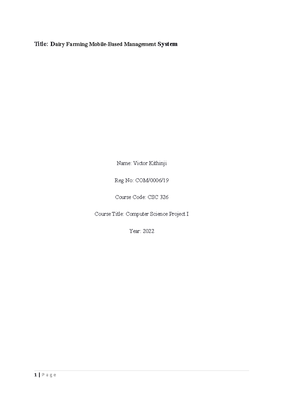 Dairy Farming Management System Proposal - CSC 326 Project 2022 - Studocu