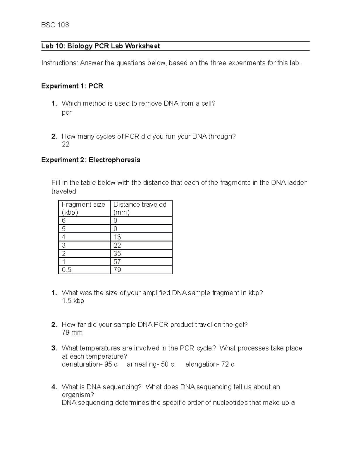 BSC 108 Lab 10 Biology PCR & Gel Electrophoresis Worksheet - Studocu