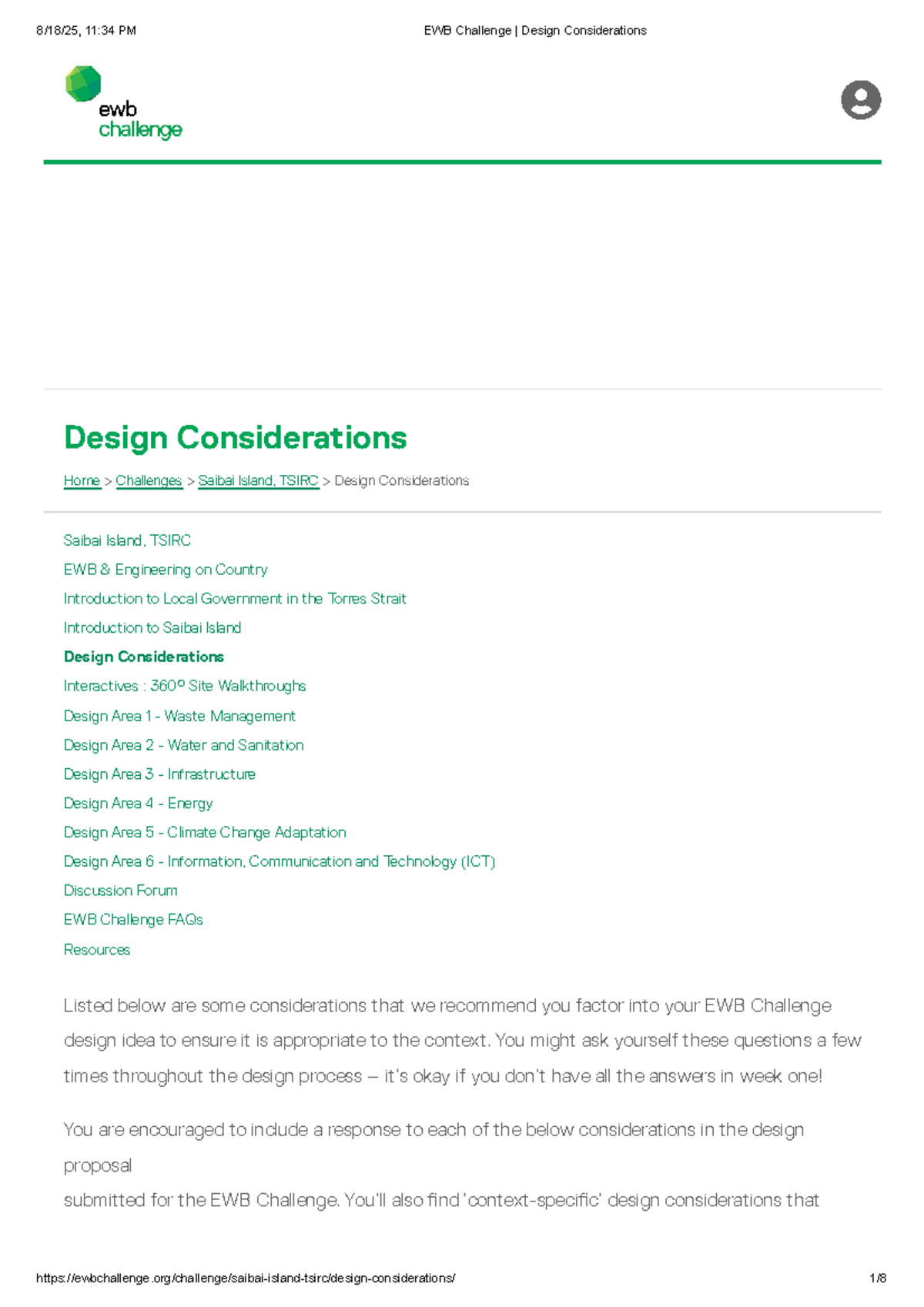 EWB Challenge Design Considerations for Saibai Island Projects - Studocu