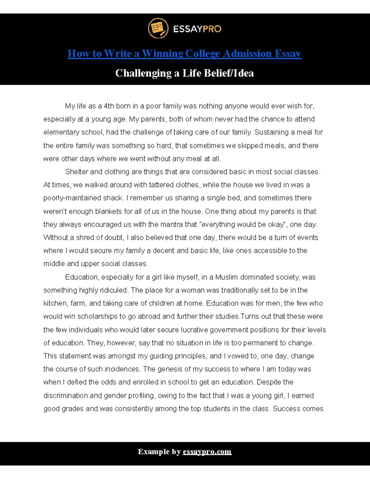 Winning College Admission Essay Example: Overcoming Adversity - Studocu