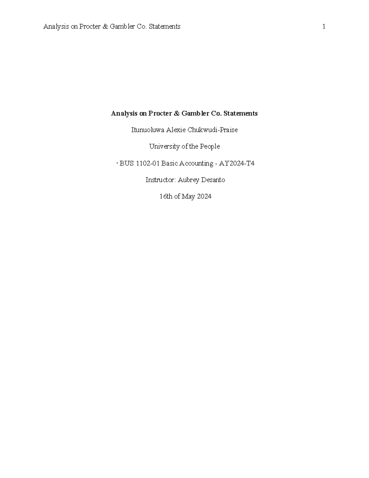 Learning Journal 5 BUS1102 - Analysis on Procter & Gambler Co ...