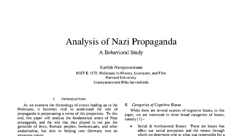 HIST E 1572: Analyzing Nazi Propaganda Through Behavioral Biases - Studocu