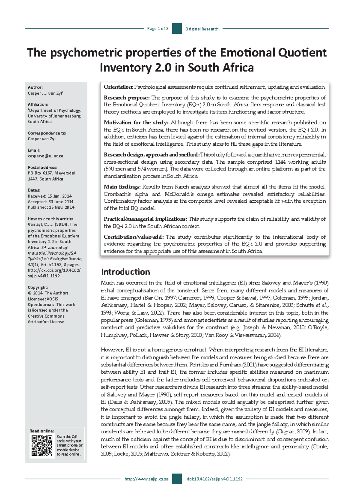 Psychometric Properties of EQ-i 2.0 in South Africa: A Study - Studocu