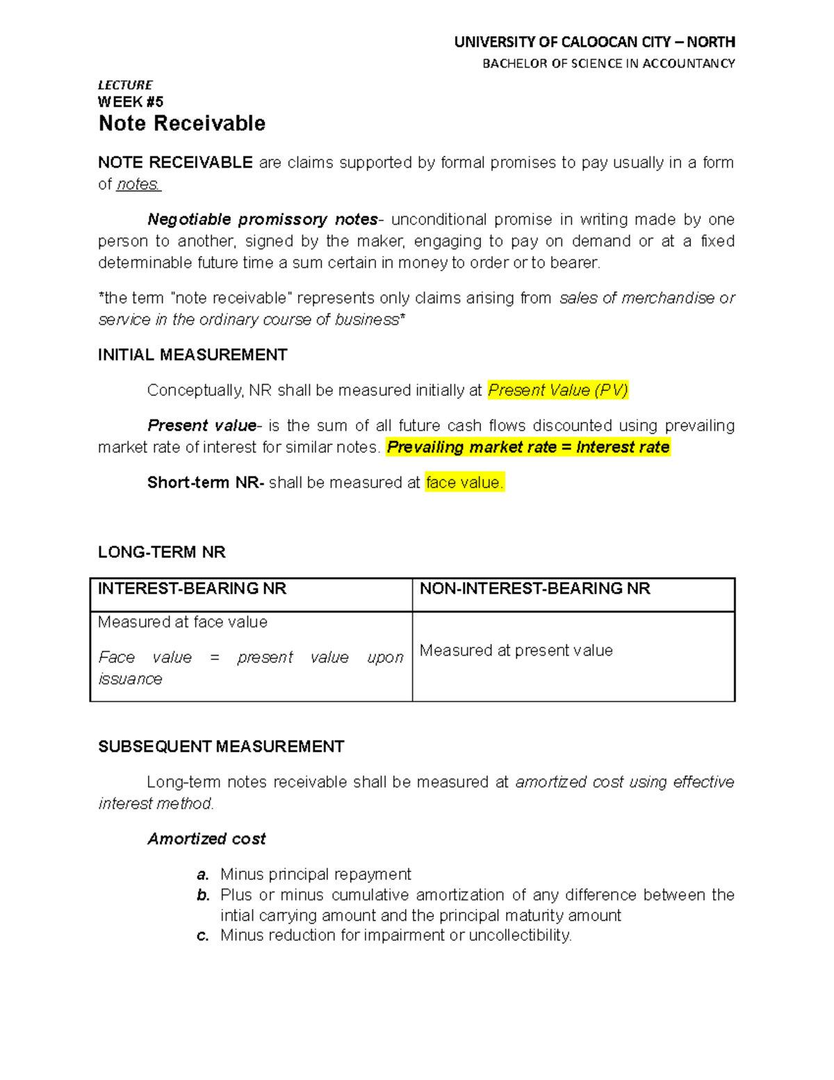 Lecture 5-NOTE- Receivable - BACHELOR OF SCIENCE IN ACCOUNTANCY LECTURE ...