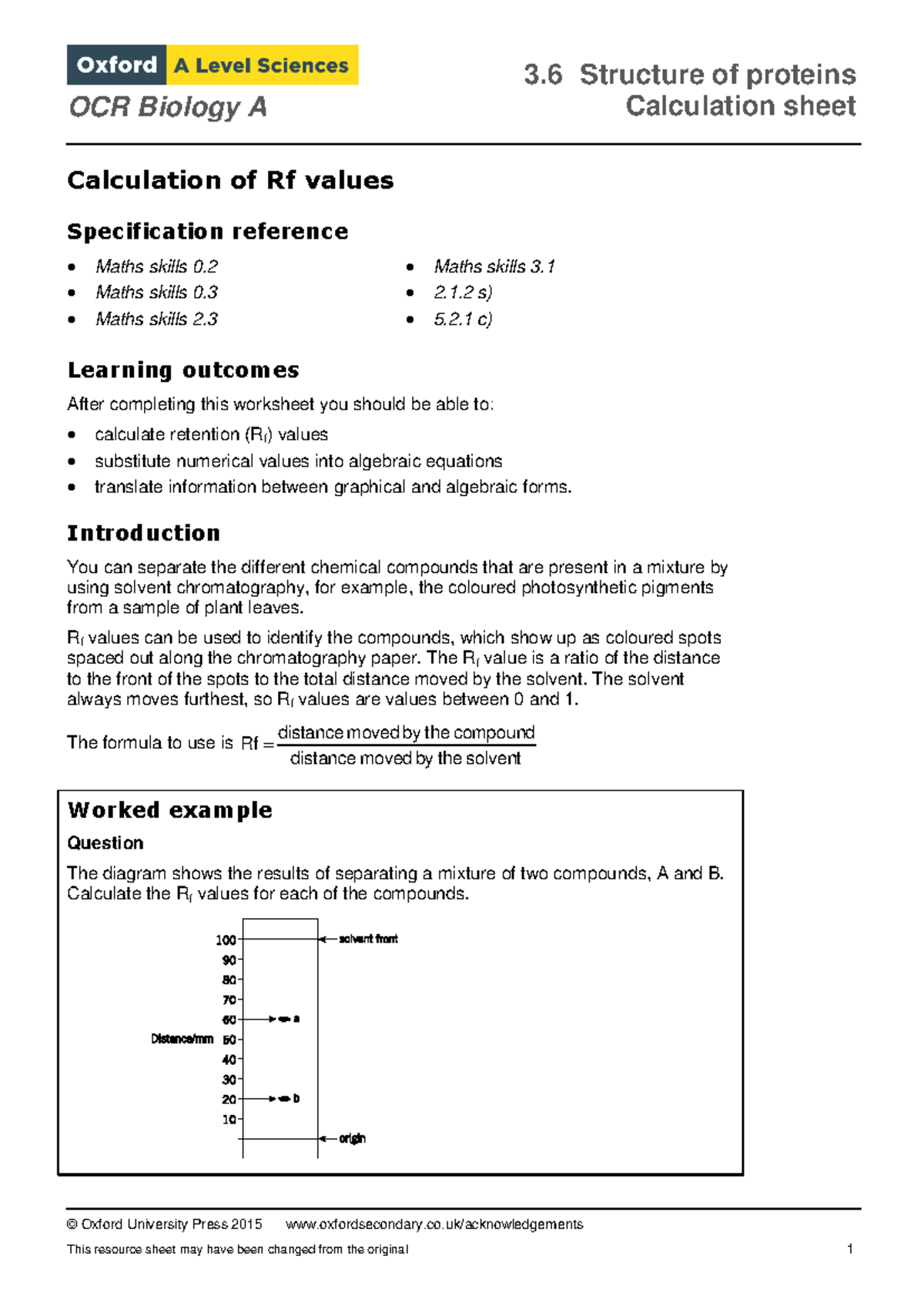 Calculating Rf Values in Chromatography - OCR Biology A Worksheet - Studocu