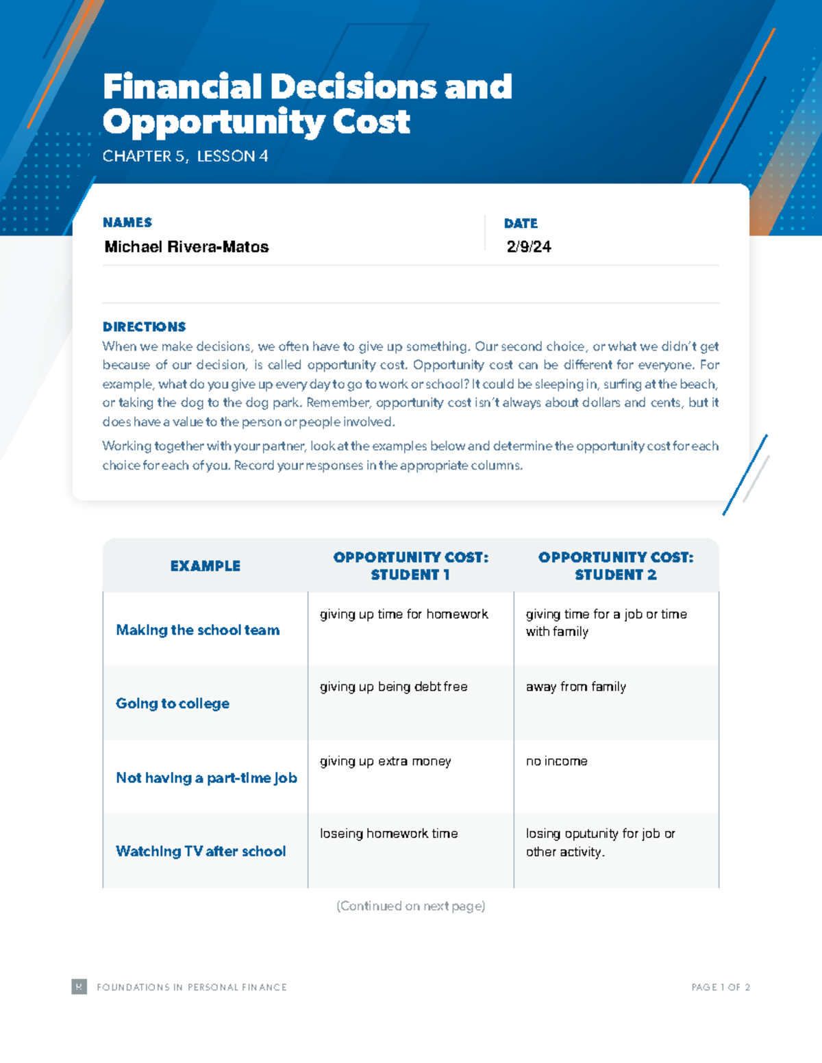 Foundations in Personal Finance: Ch 5, Lesson 4 - Opportunity Cost ...