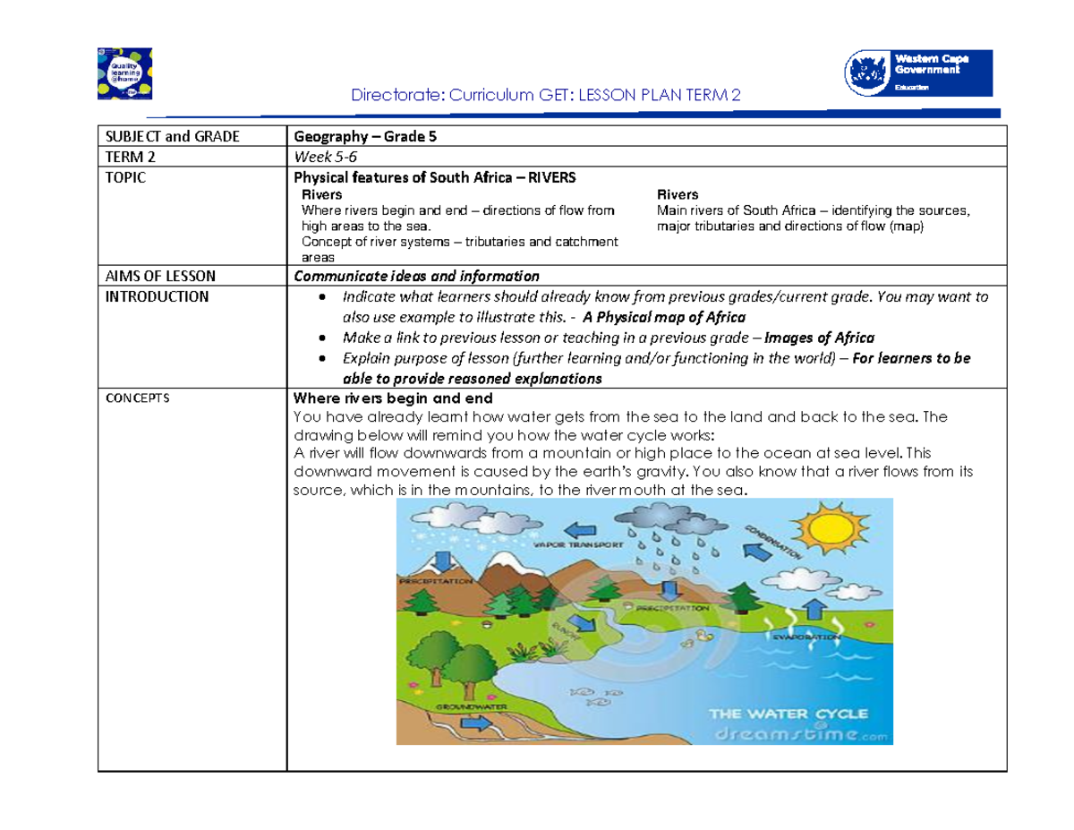 GET: Geography Lesson Plan for Grade 5 - Term 2, Week 5-6 - Studocu