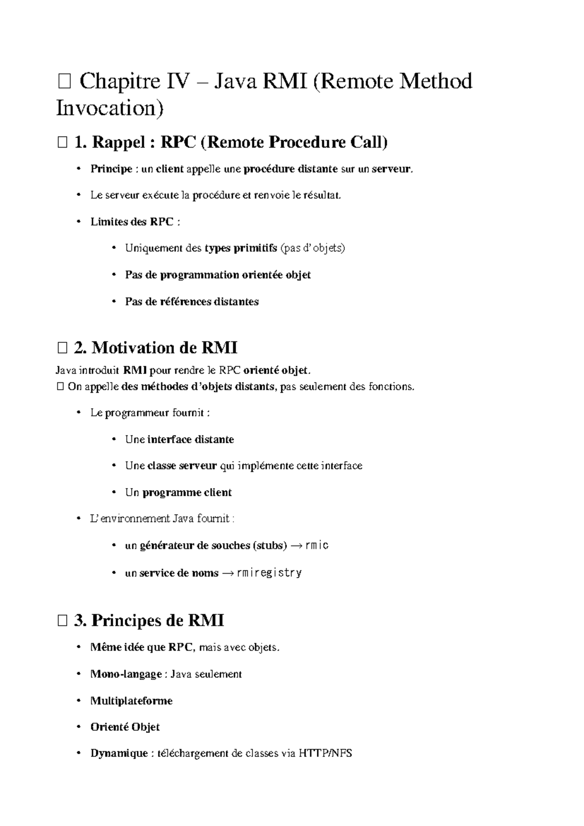 Chapitre IV – Java RMI (Remote Method Invocation) et RPC - Studocu