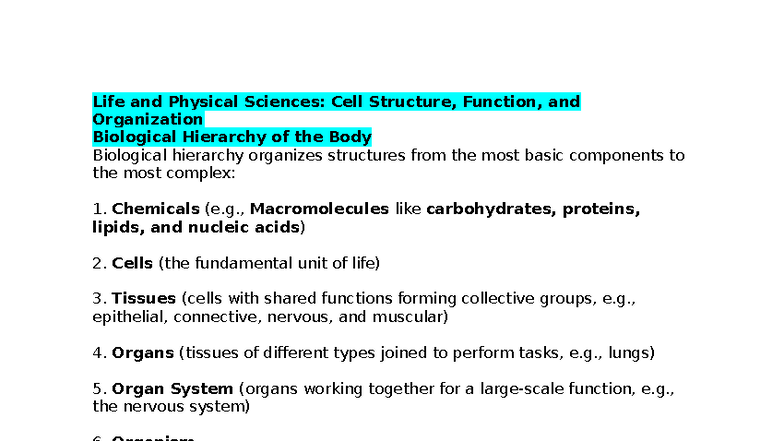 Life and Physical Sciences: Understanding Cell Structure & Function ...