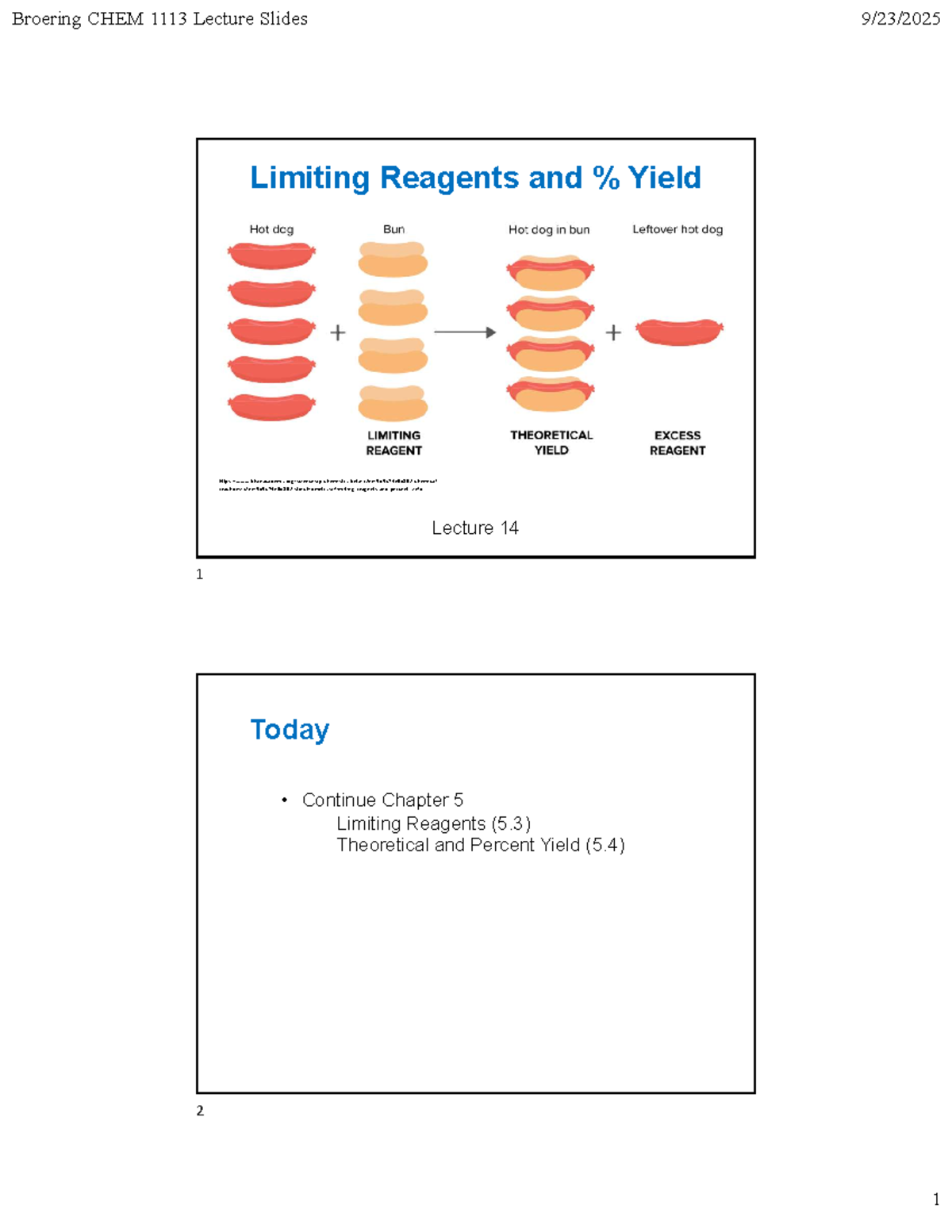 CHEM 1113 Lecture Slides: Limiting Reactants & Percent Yield Overview ...