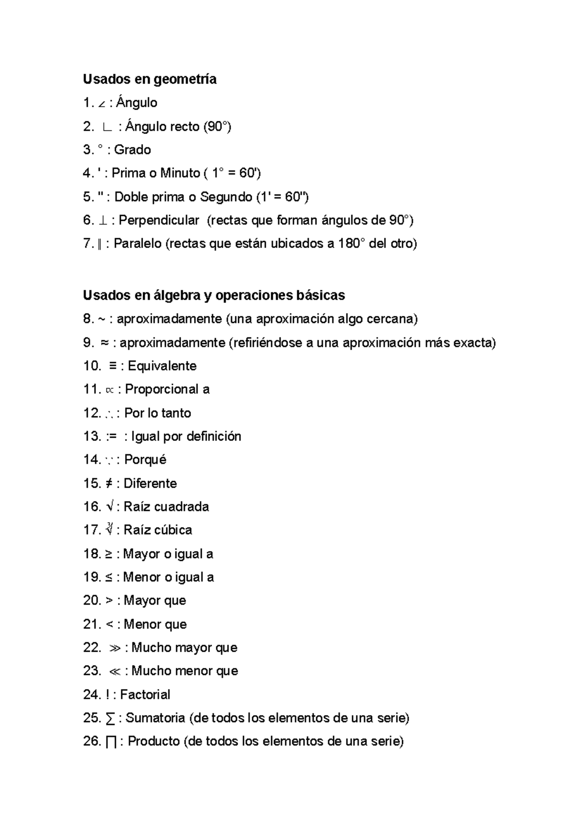 100 Símbolos Usados en Geometría y Álgebra - Guía de Referencia - Studocu