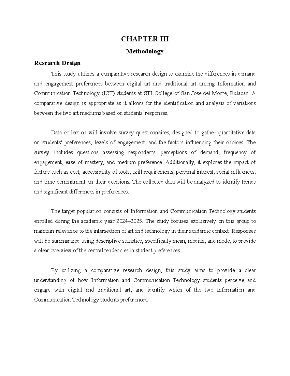 ICT Comparative Study: Art Preferences Among Students (Chapter 3) - Studocu