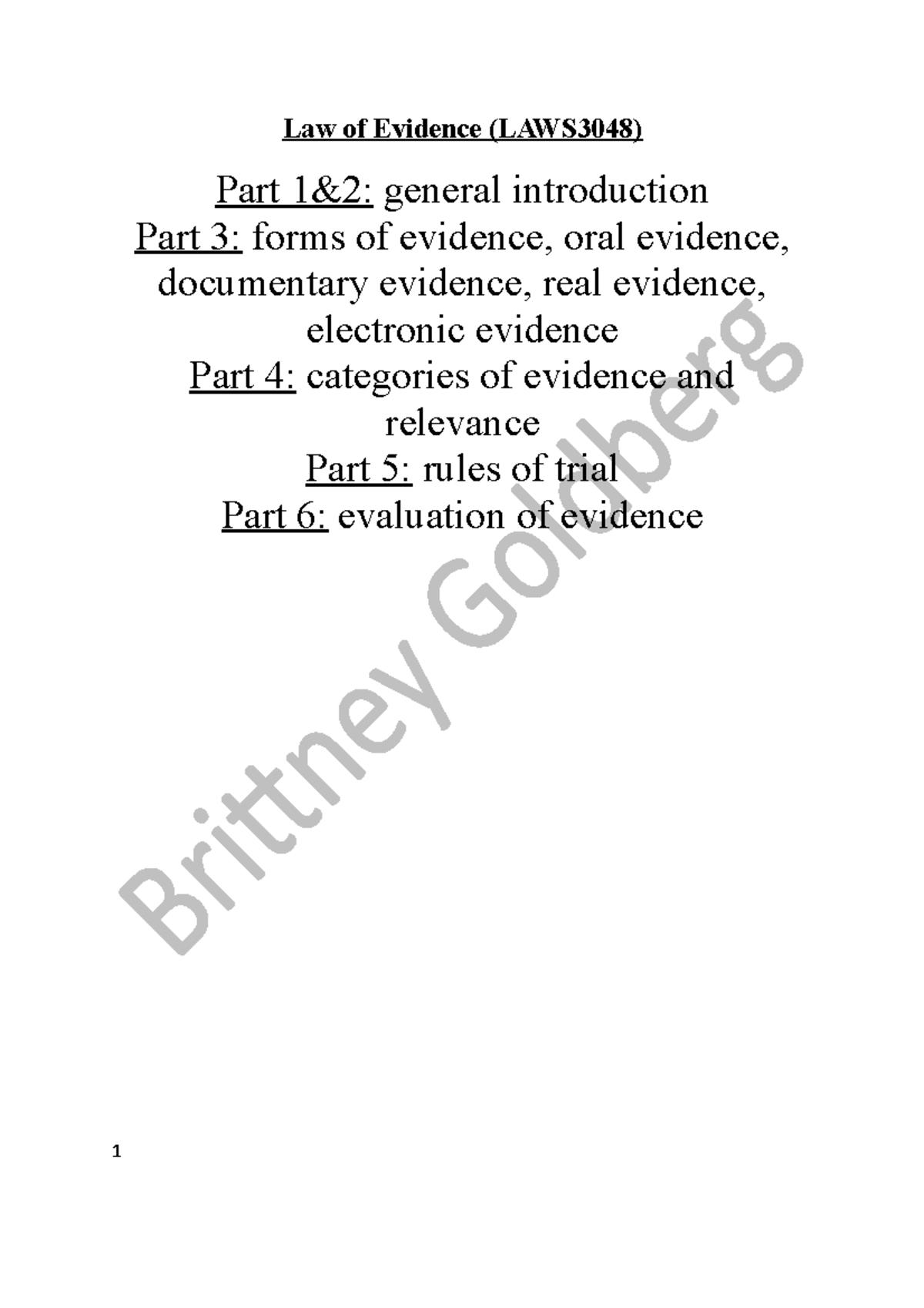 Law of Evidence (LAWS3048) Semester 2 Comprehensive Notes - Studocu
