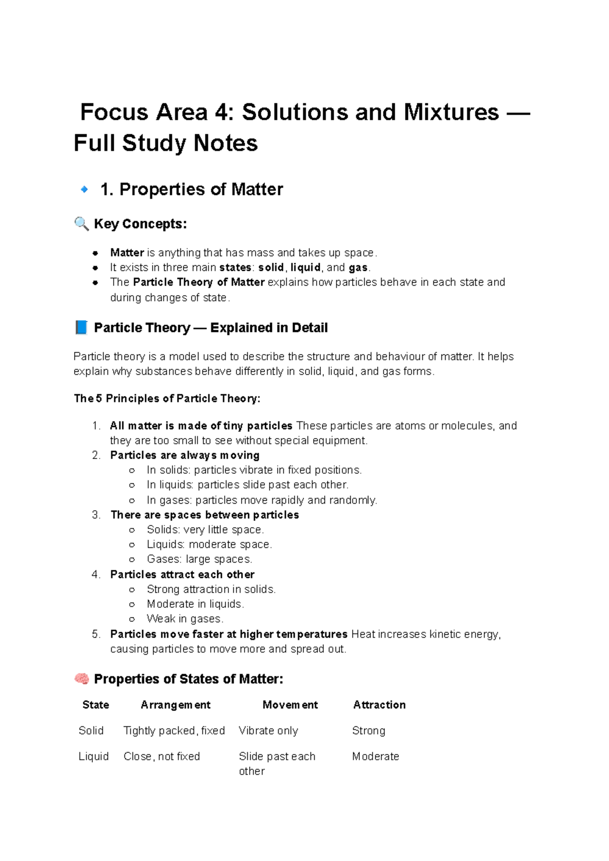 Focus Area 4: Solutions & Mixtures Study Notes (Science) - Studocu