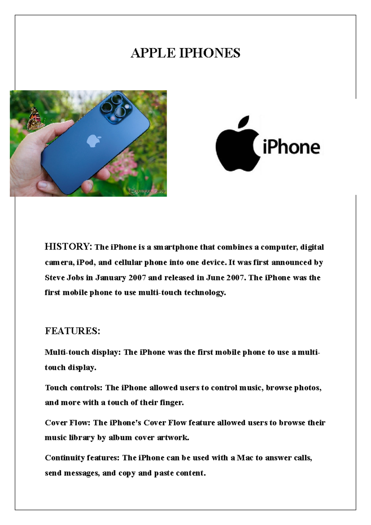 Sanjay MOB - iPhone History, Features, Vision & Mission Overview - Studocu