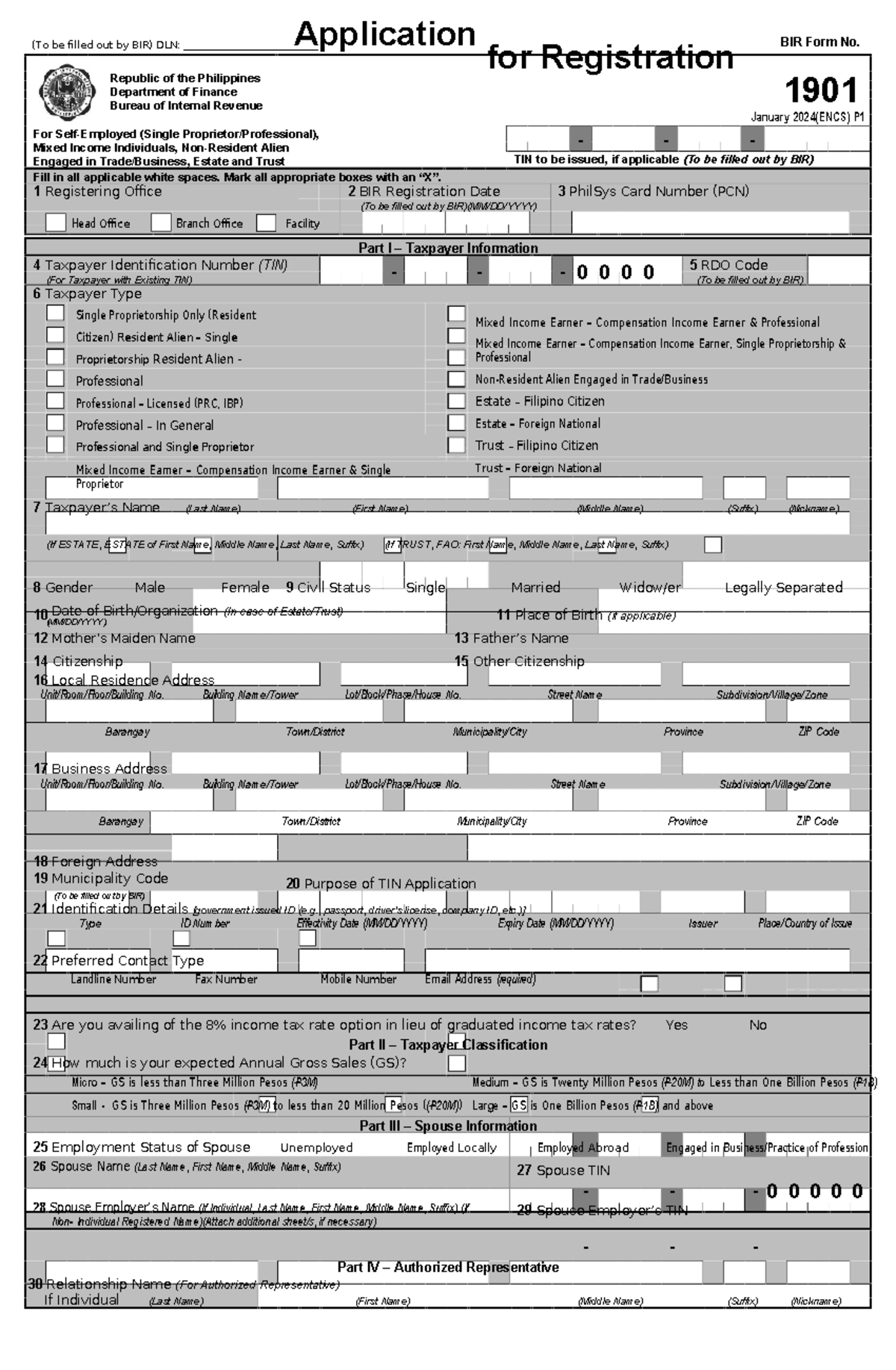 BIR Form 1901: Case Study on Registration for Self-Employed - Studocu