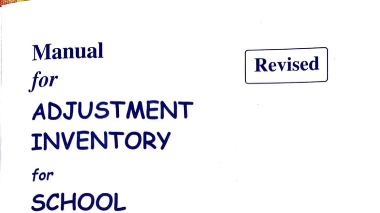 Adjustment Inventory for School Students: A Comprehensive Manual - Studocu
