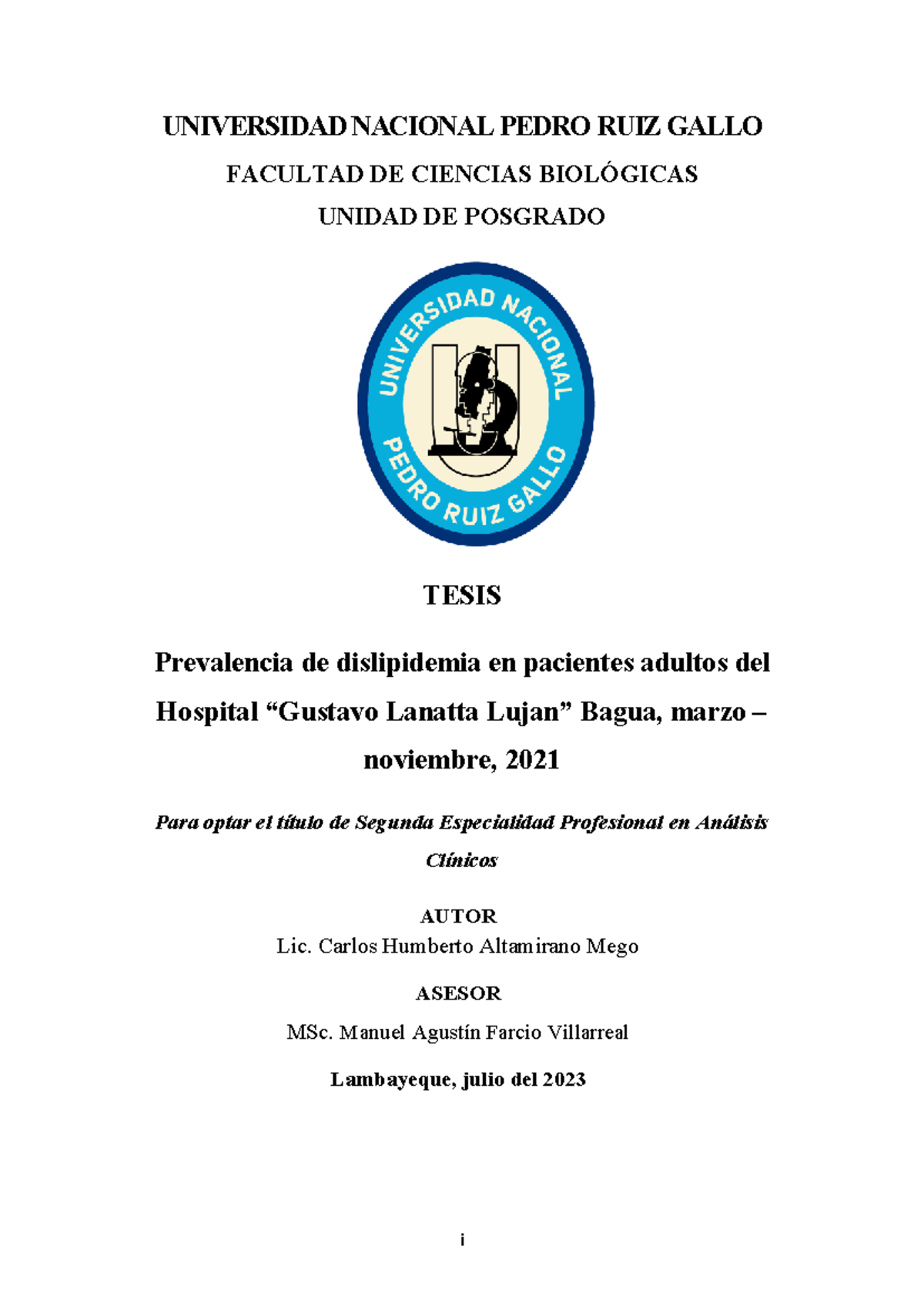 Tesis: Prevalencia de Dislipidemia en Adultos del Hospital Lanatta ...