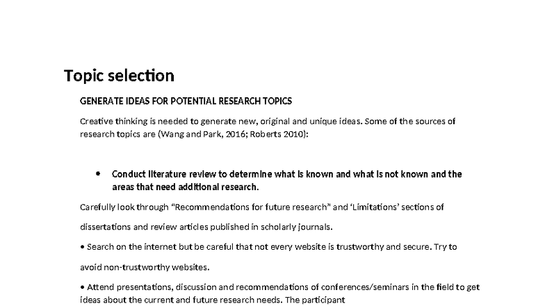 Research Topic Selection Strategies for Creative Ideas - Studocu