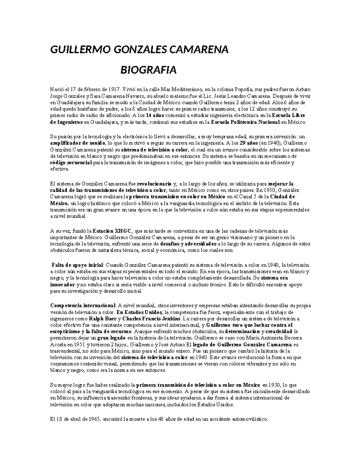 Biografía de Guillermo González Camarena: Pionero de la TV a Color ...