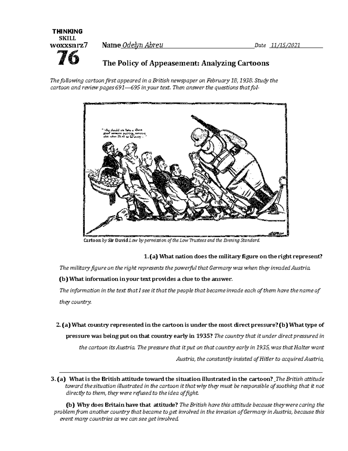 Appeasement - Lecture notes 12 - THINKING SKILL woxxsnrz7 Name Odelyn ...