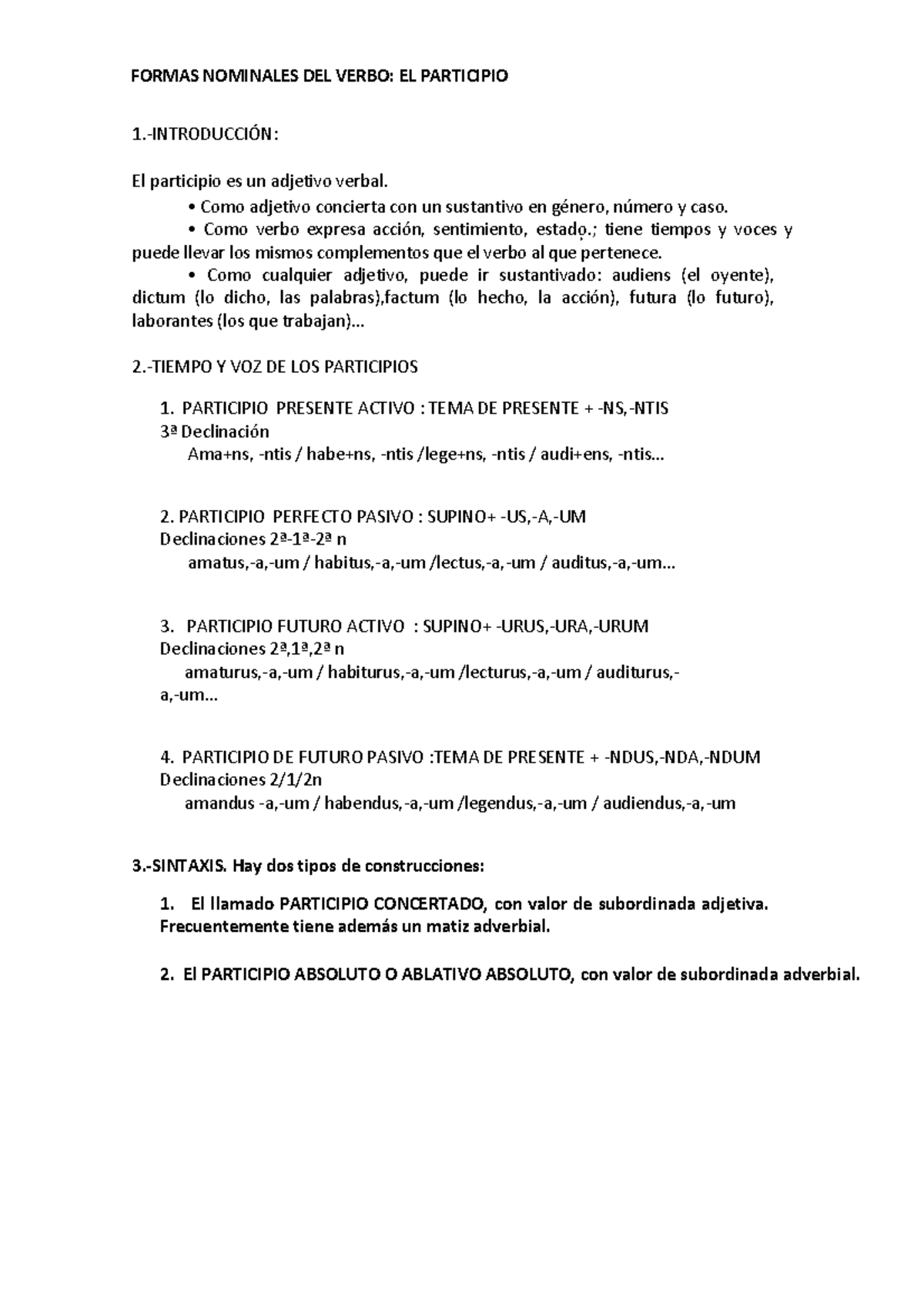 Formas Nominales del Participio en Latín: Análisis y Ejercicios - Studocu