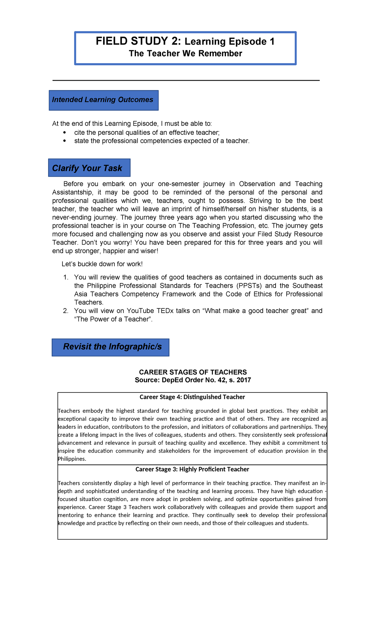 FIELD STUDY 2: Learning Episode 1 - Qualities of Effective Teachers ...
