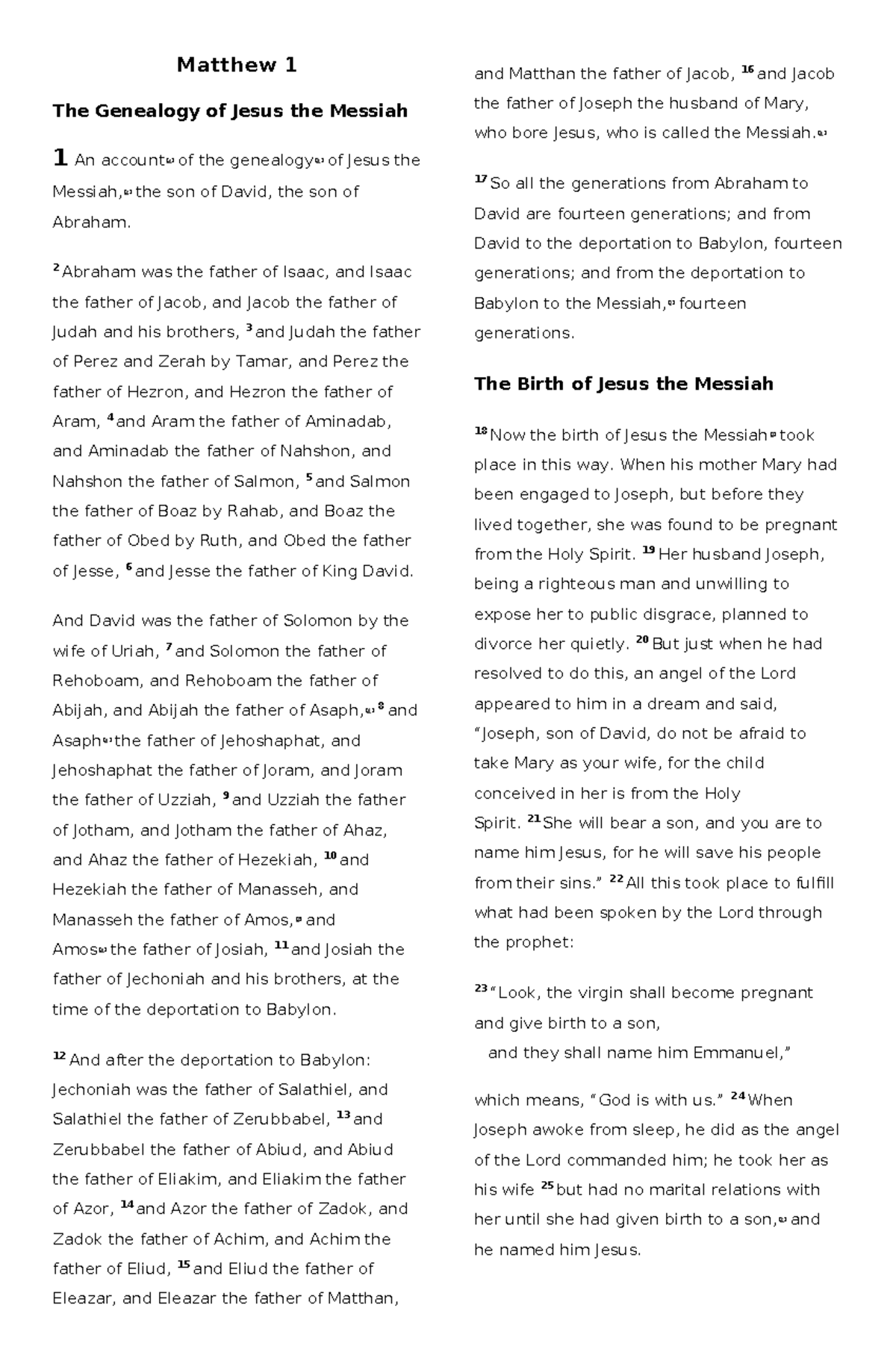 Reading the Gospel of Matthew: Genealogy and Teachings - Studocu