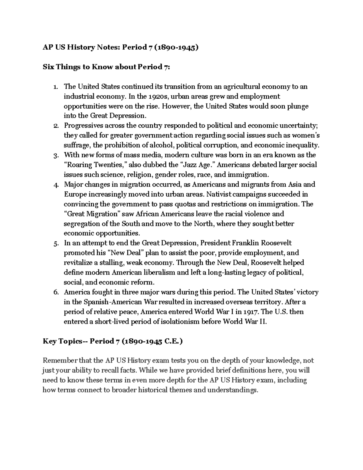 AP US History Notes: Key Topics from Period 7 (1890-1945) - AP US ...