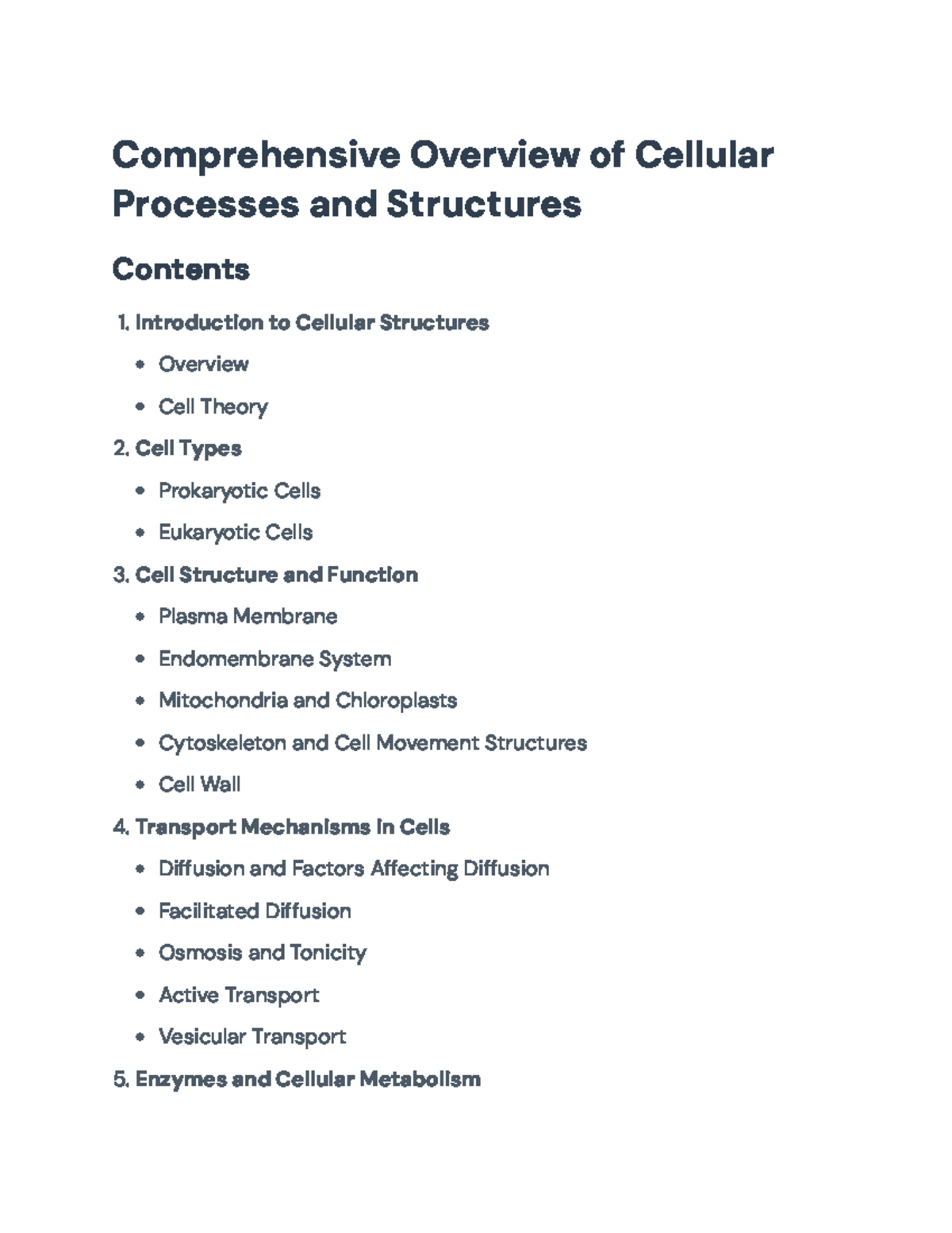 Cell Biology Overview: Structures, Functions, and Transport Mechanisms ...