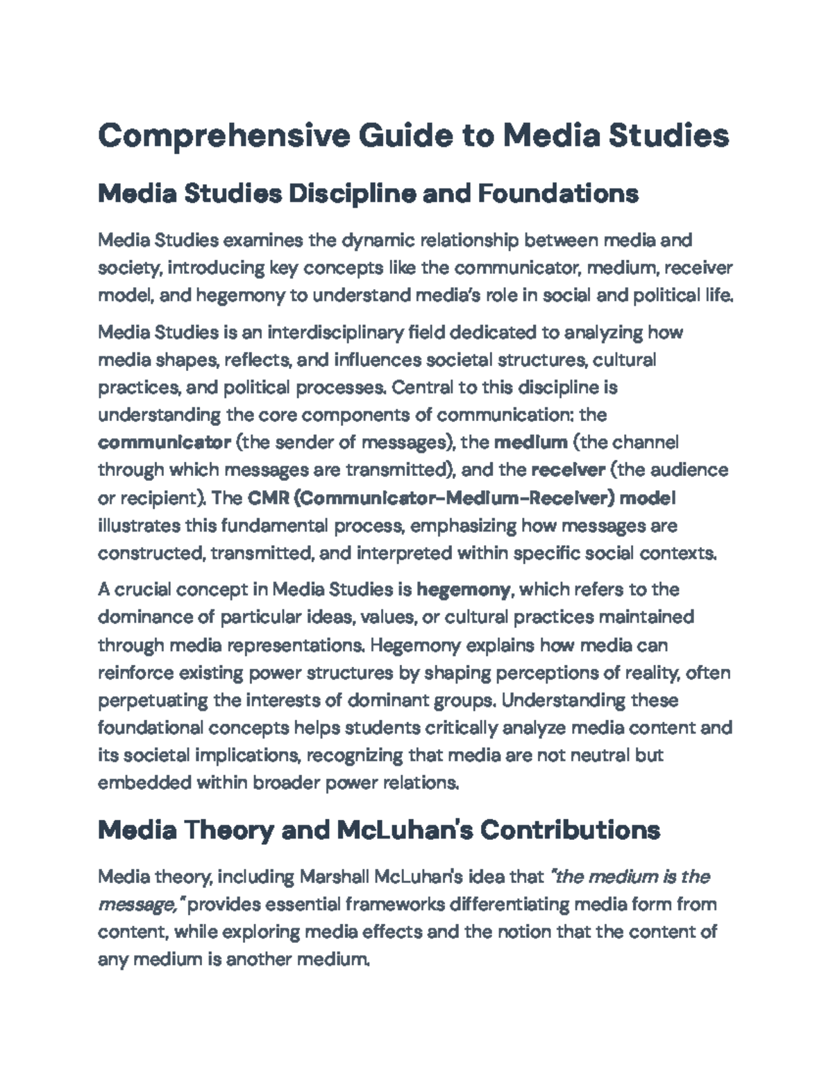 Comprehensive Overview of Media Studies: Theories & Applications (MS ...