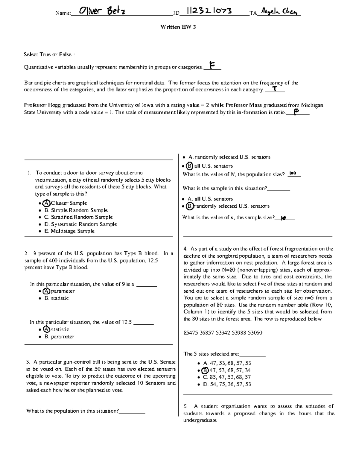 Statistics Sampling Techniques and Data Analysis - HW 3 - - Studocu