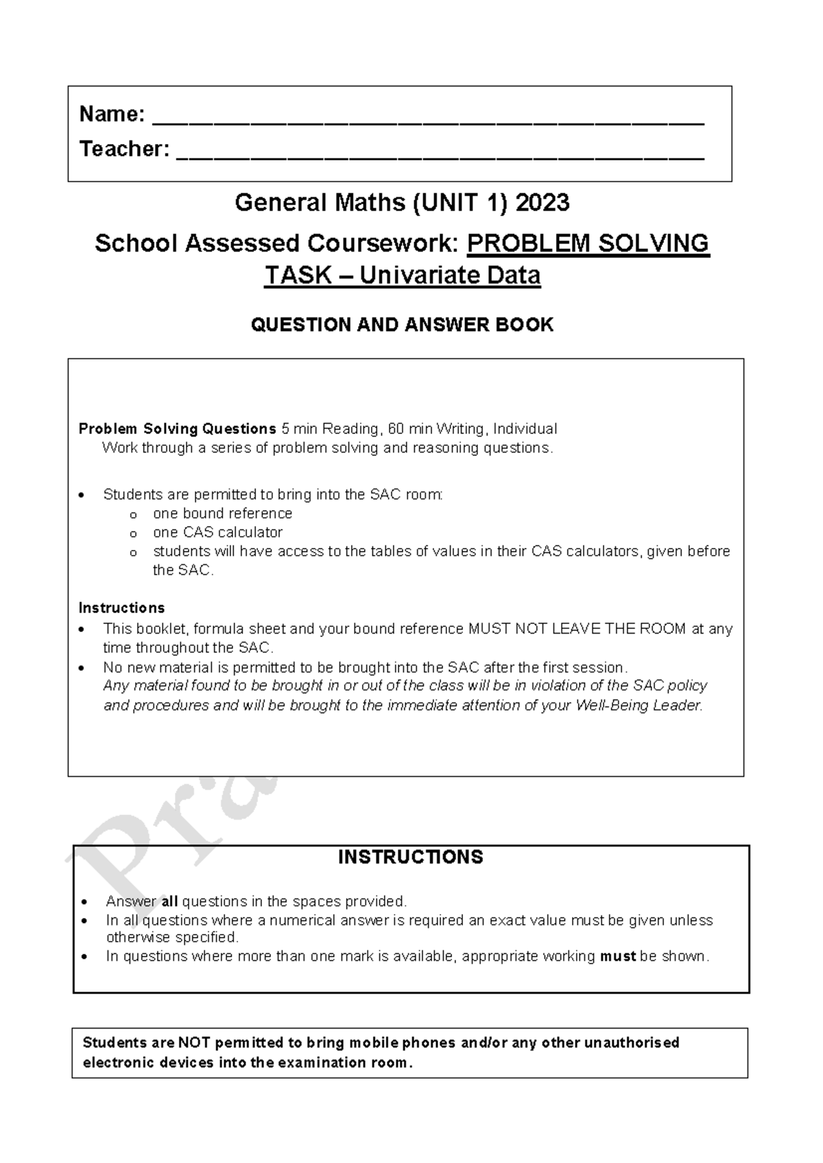 11MAG SAC 1: Univariate Data Problem Solving Task (2023) - Studocu