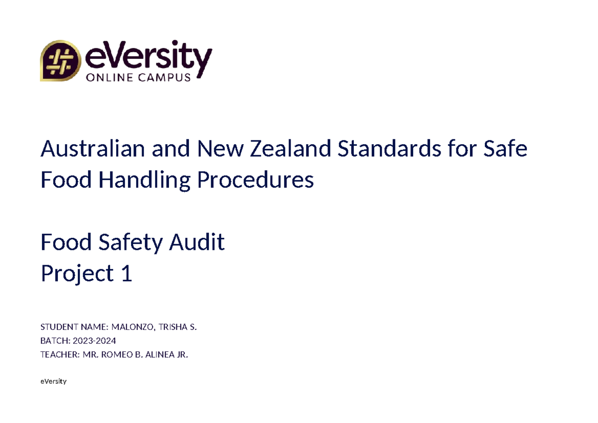 FSA006 EVT-001 Safe Food Handling Procedures Audit Report Template V1.0 ...