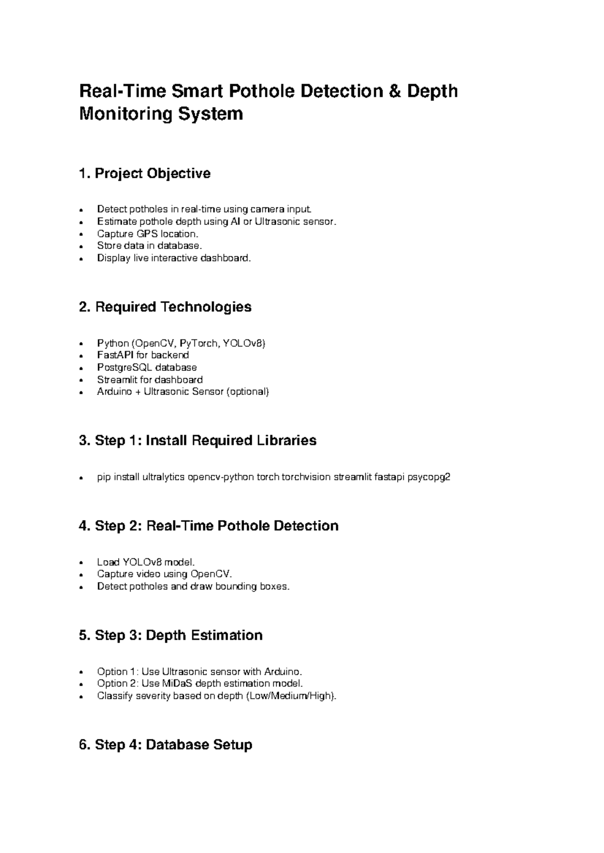 Real-Time Pothole Detection System Guide (CS101) - Studocu