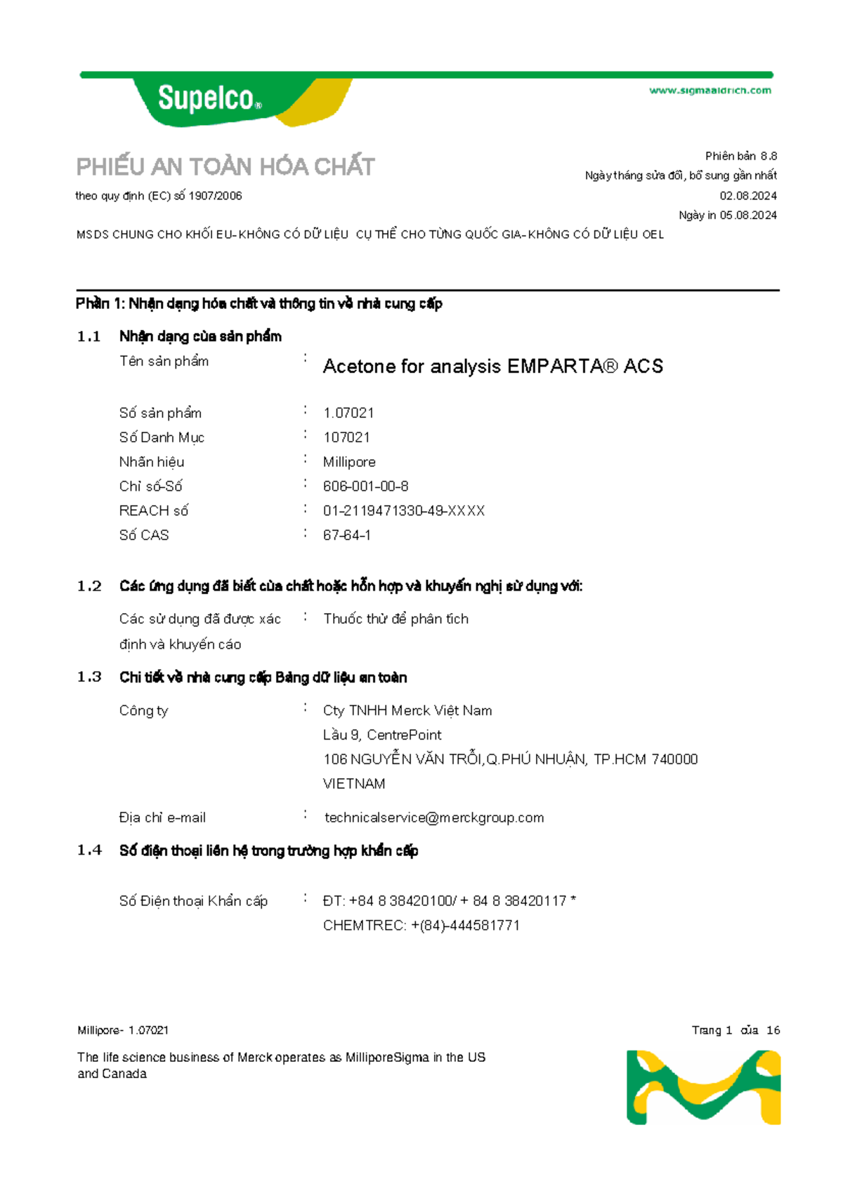 MSDS for Acetone (CAS: 67-64-1) - Safety Data Sheet - Studocu