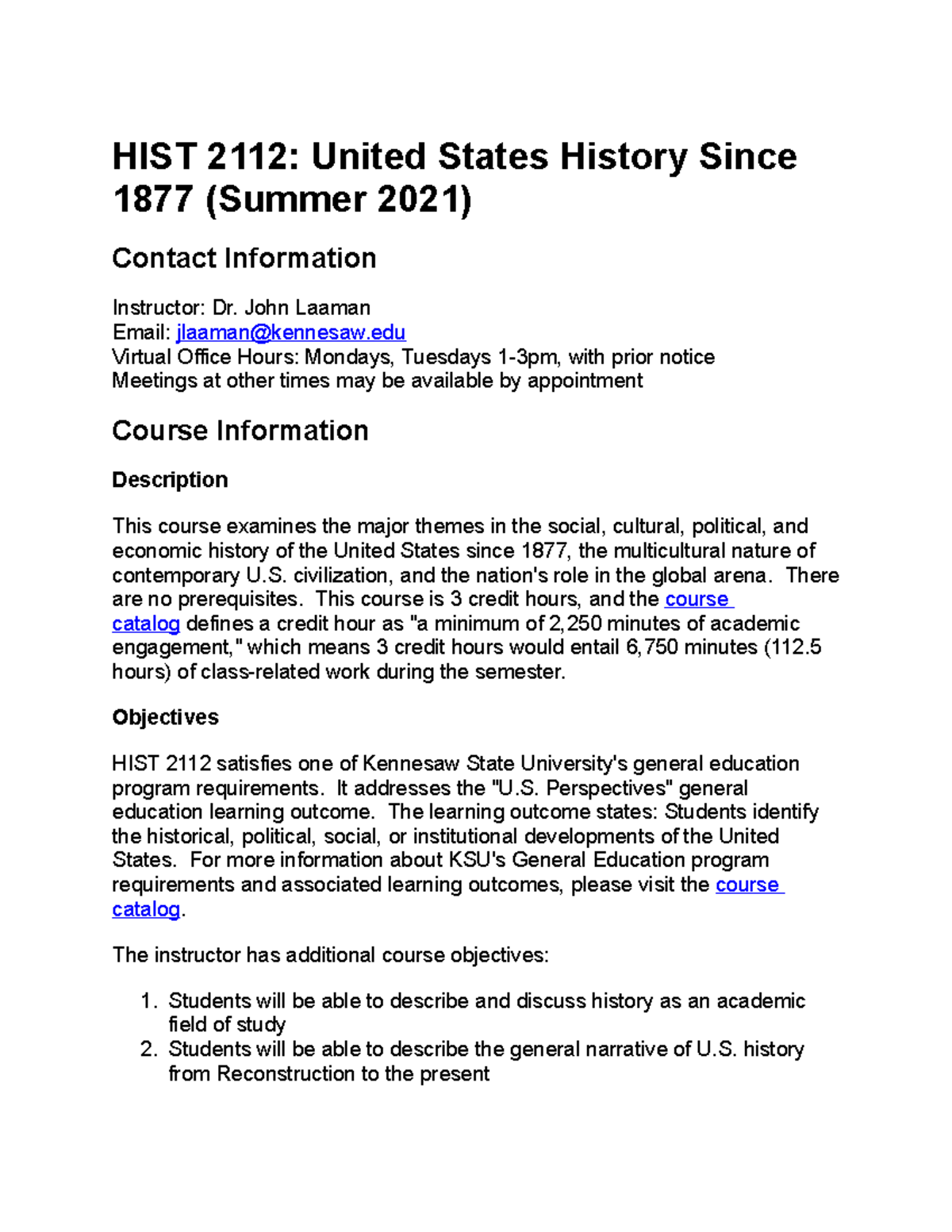 HIST 2112 Syllabus: U.S. History Since 1877 for Summer 2021 - Studocu